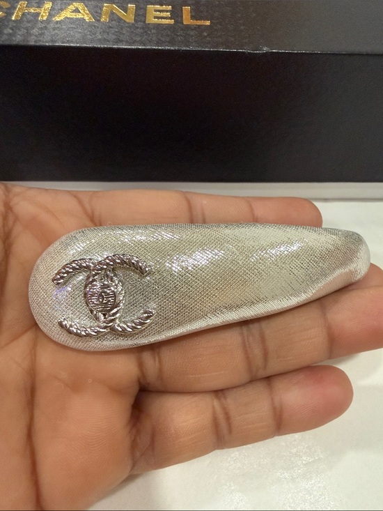 Upcycled | Accessories | Cc Upcycled Silver Metallic Fabric Cc Logo ...